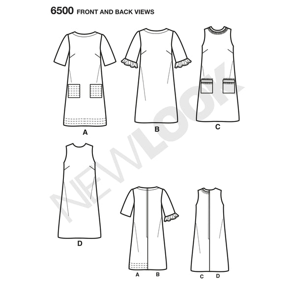 6500 New Look Pattern 6500 Misses Dress with Neckline, Sleeve, and ...